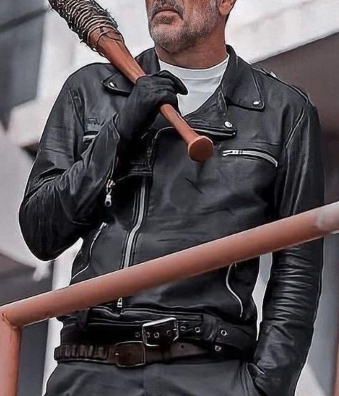 Handmade Mens Fall Negan Jeffrey Dean Morgan Moto Jacket Walking Black ...