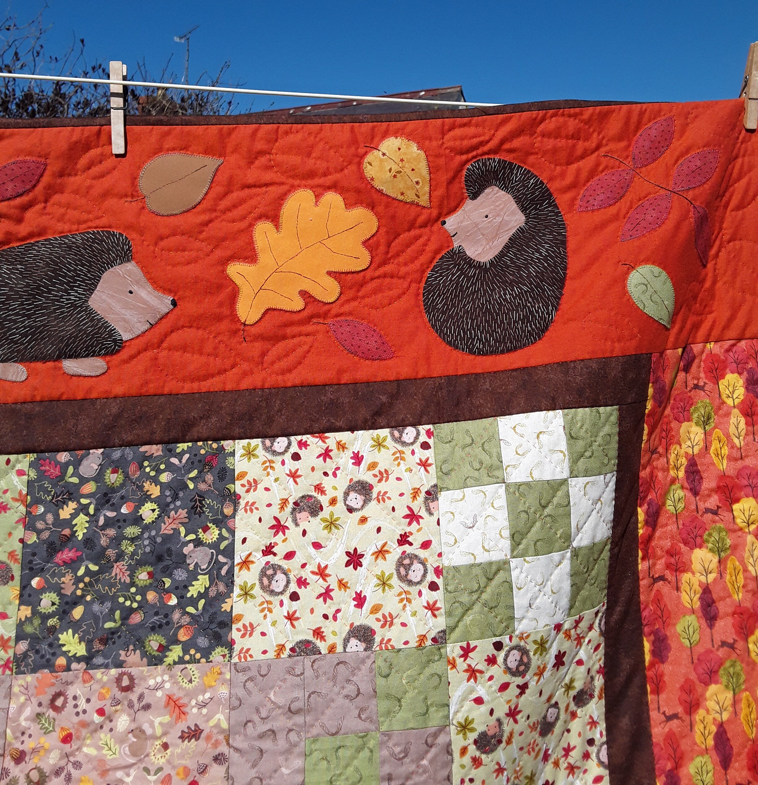 Handmade Patchwork Autumn Quilt With Hedgehogs - Etsy UK