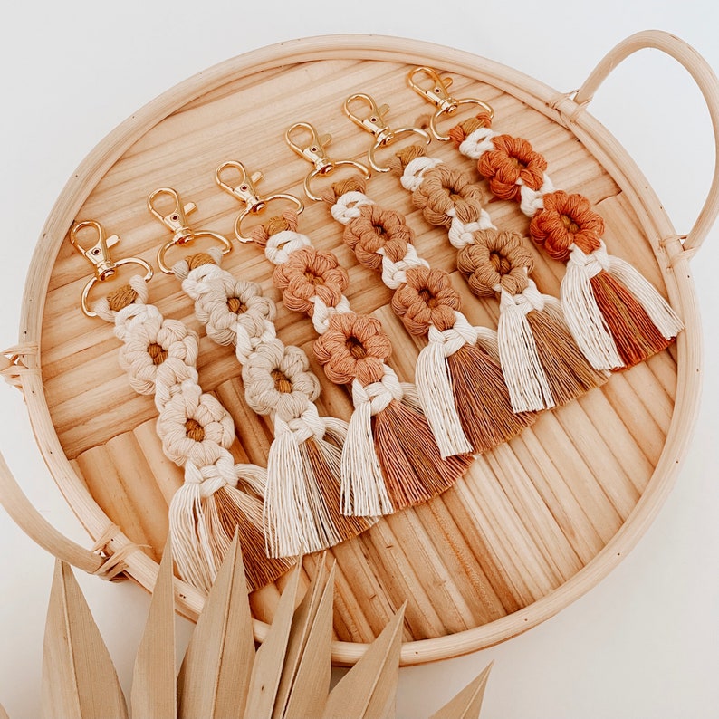 Macrame Flower Keychains Flower Keychains Boho Keychains - Etsy
