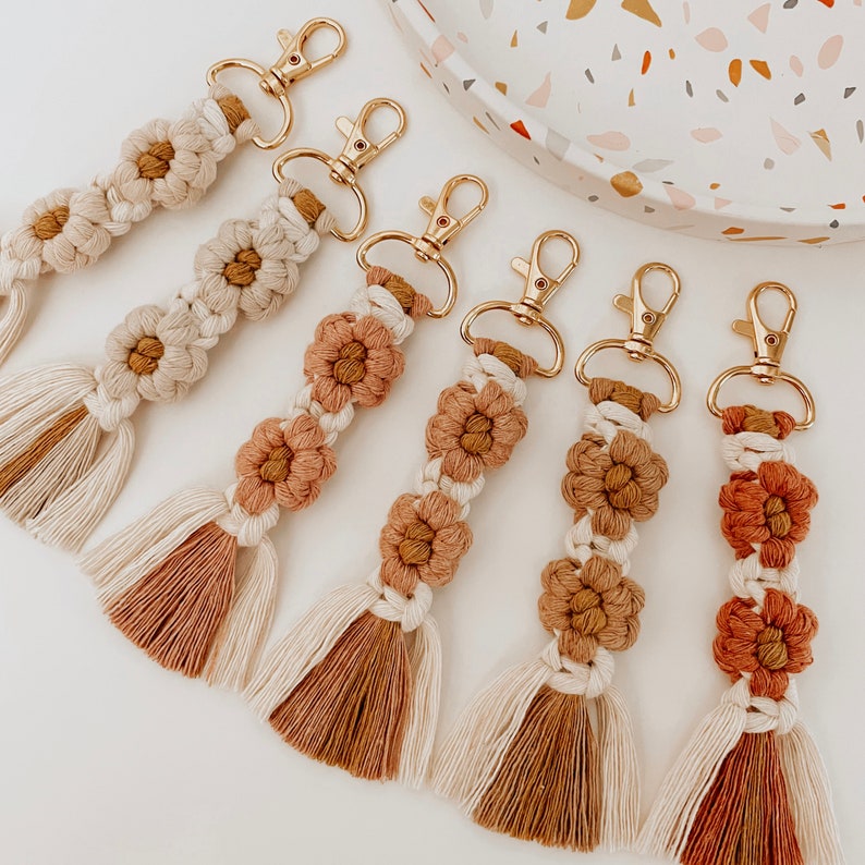 Macrame Flower Keychains Flower Keychains Boho Keychains - Etsy