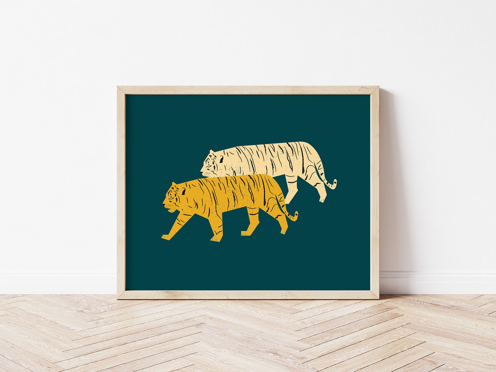 Two Tigers Wall Art, Vintage Tigers Illustrated Poster, Safari Animal ...