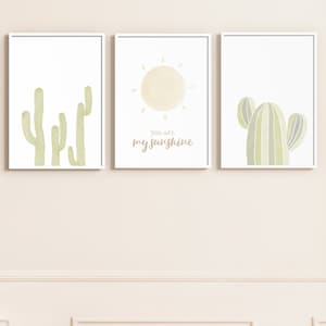 Neutral Cactus Sun Print Set of 3 Watercolor Nursery Wall Art Printable ...