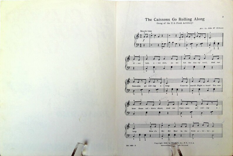 Sheet Music, the Caissons Go Rolling Along, Piano Solo, 1945 - Etsy
