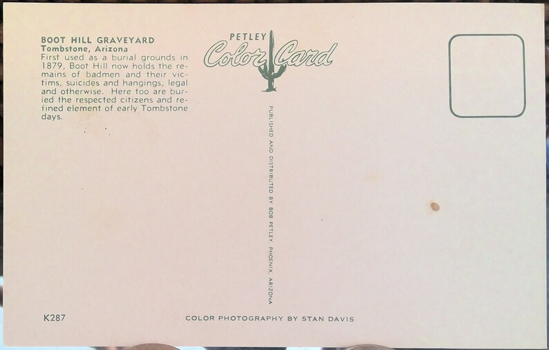 Boothill Graveyard, Tombstone, Arizona. Petley Color Card No. K287 ...