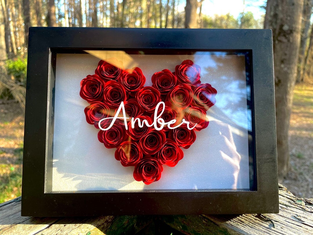 Personalized Shadow Box Gift, Paper Flowers, 5x7 Shadow Box With Name ...