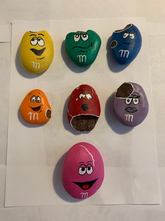 Handmade M&M painted rocks | Etsy