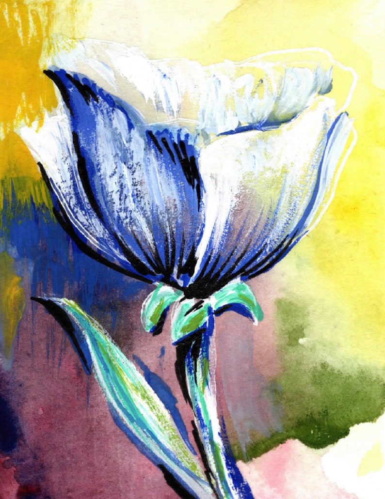 Blue Tulip, Print From Original Gouache Painting by Wanda Rojas - Etsy