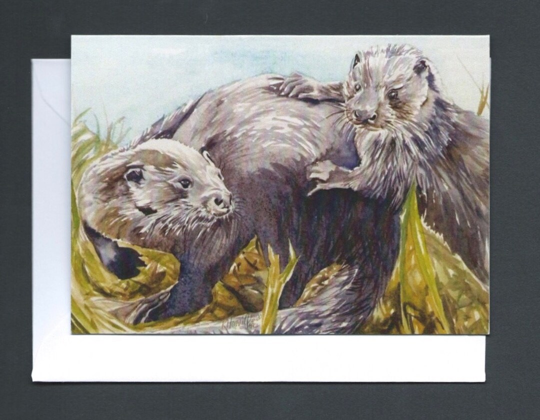 Tarjeta de felicitación de nutria / Arte animal original / Tarjeta en ...