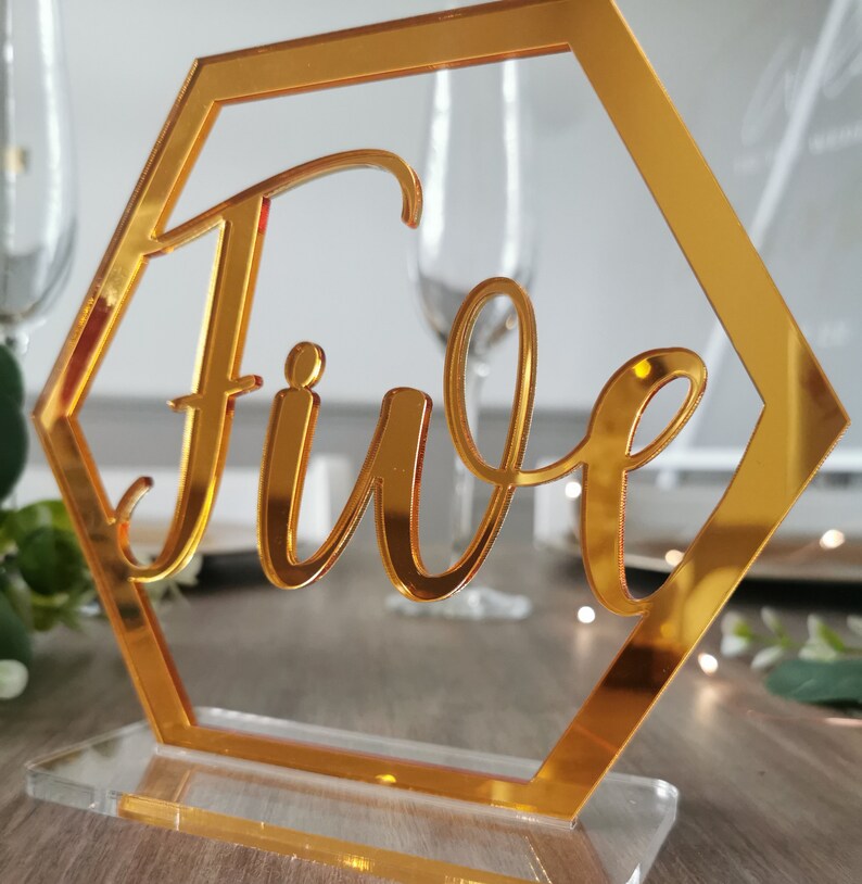 Silver Mirror Table Numbers, Hexagon Acrylic Wedding Table Numbers ...