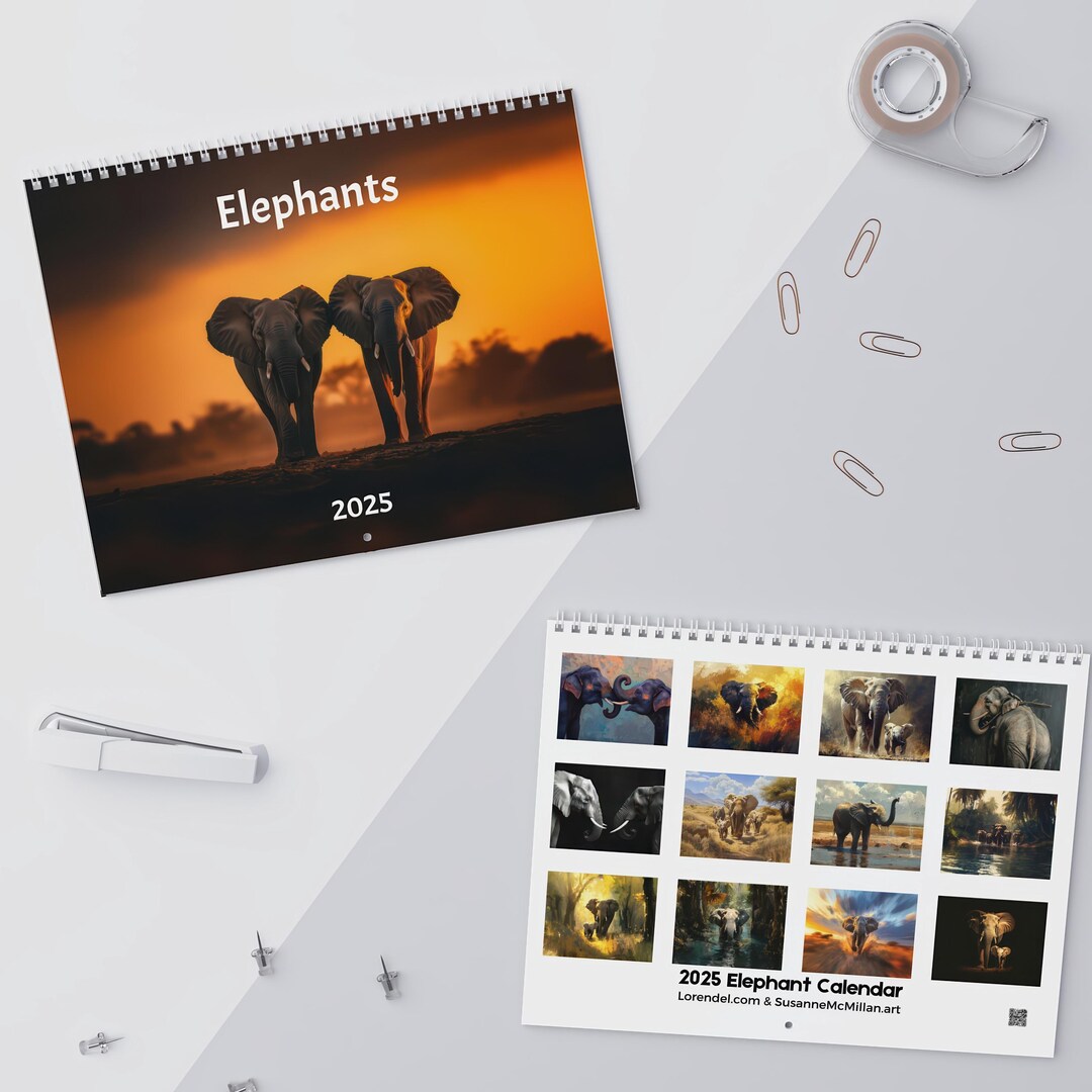 2025 Elephant Art Wall Calendar, 8.5x11 Closed, 11x17 Open, Free ...
