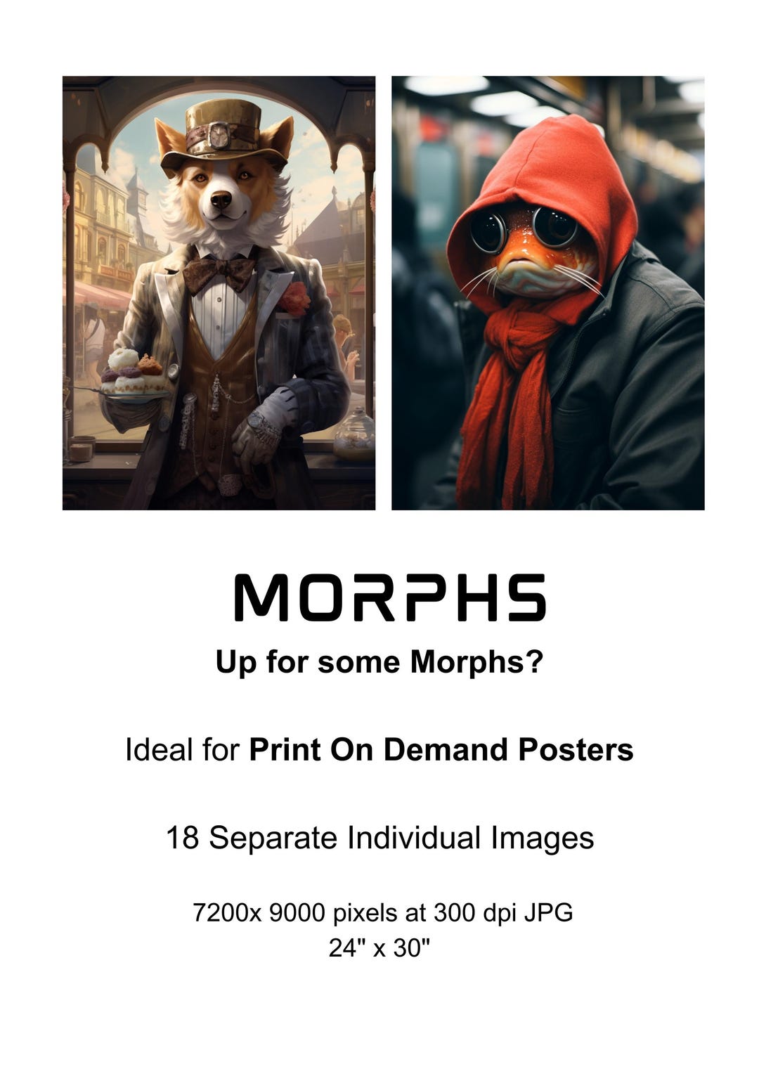 18 morphs Human Animal Anthropomorphic Poster Bundle, POD Commercial ...