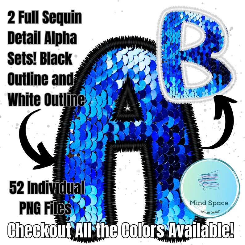 Faux Embroidered Blue Sequin Alphabet PNG (black & White Outline) - Etsy