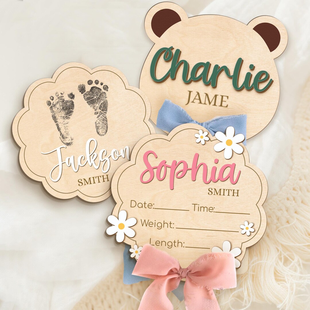 Baby Name Sign for Hospital, Custom Birth Stats Sign With Footprint ...