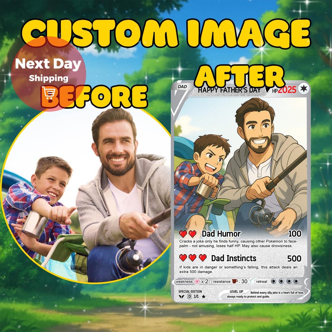 Custom Pokemon Card Father's Day Gift | Personalized Anime Gift for Dad ...