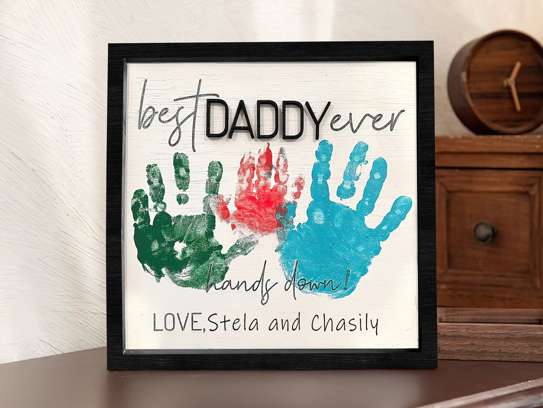 Personalized Name Sign, DIY Handprint Art, Gifts for Dad, Best Dad Ever ...
