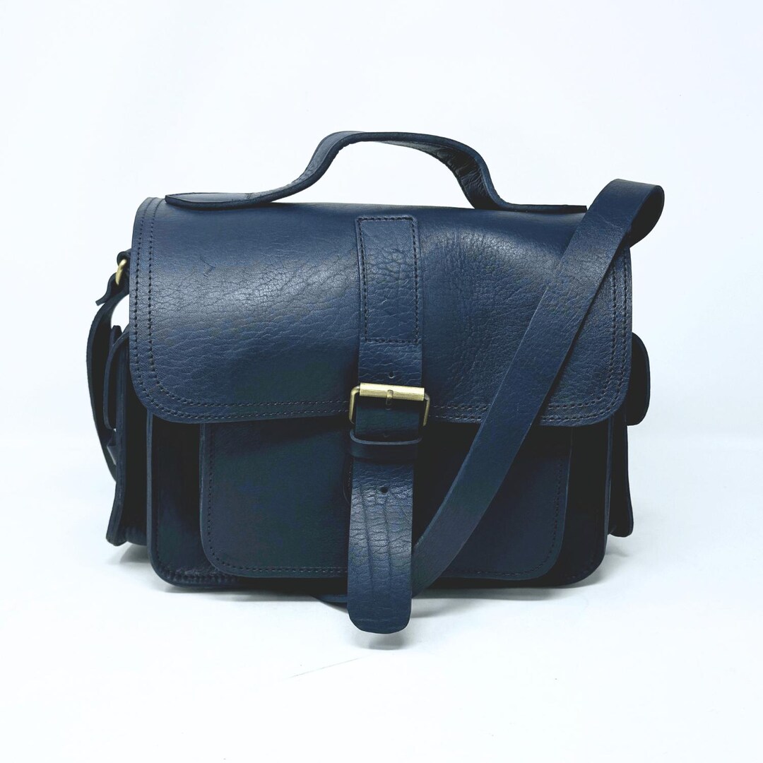 Blue Leather Camera Satchel Bag - Etsy