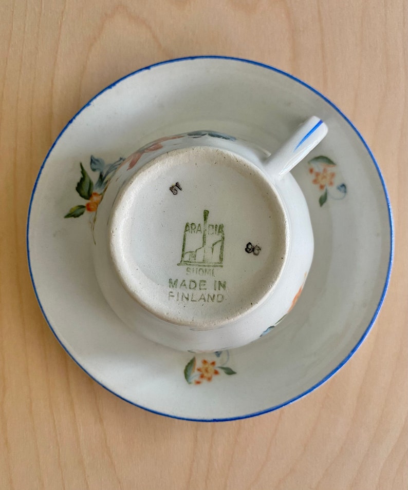 Arabia White With Red and Blue Flowers Pattern Demitasse Cup & Saucer ...