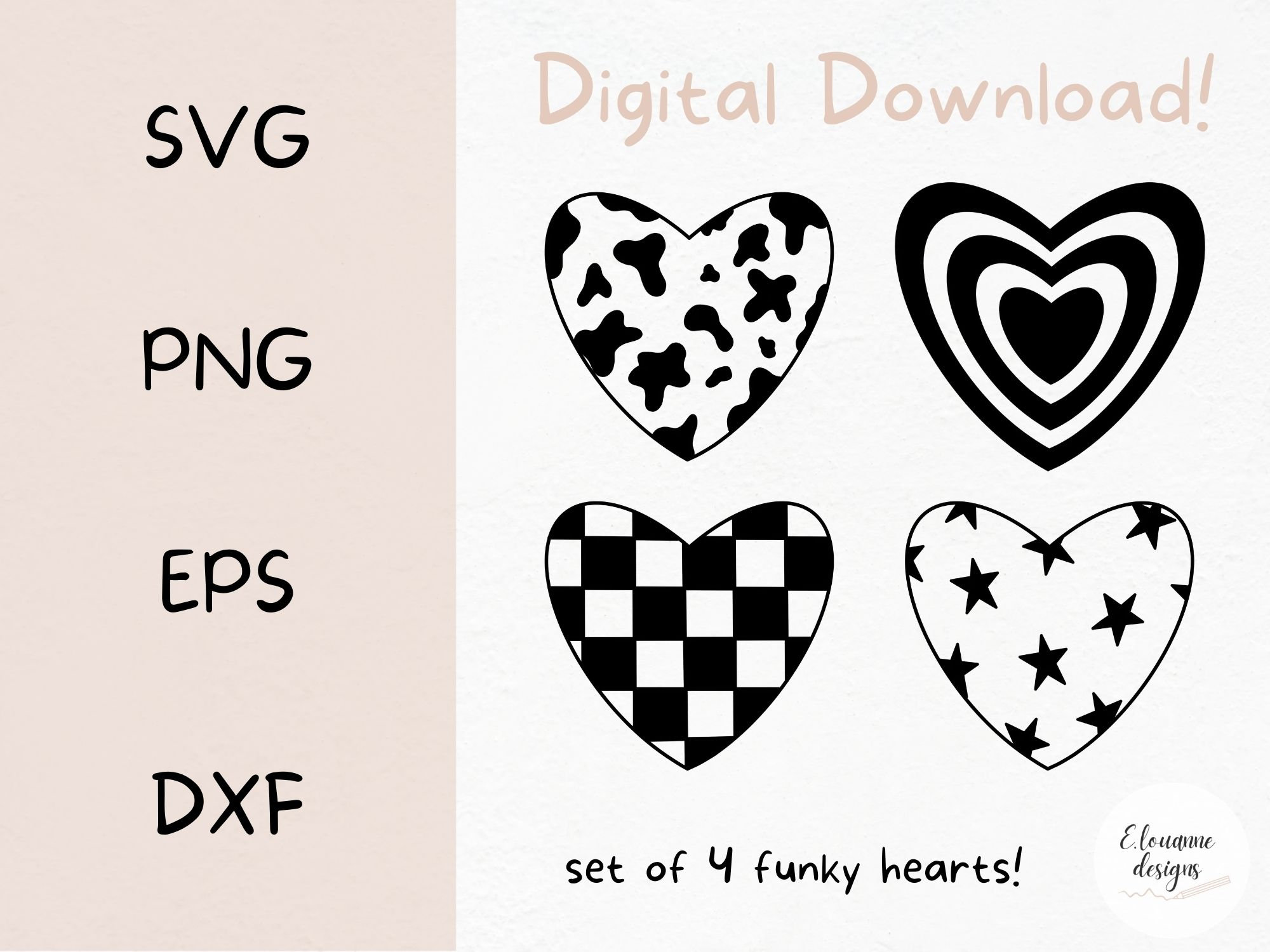 Funky Hearts SVG Bundle Digital Files Heart SVG Retro Heart SVG, Love ...