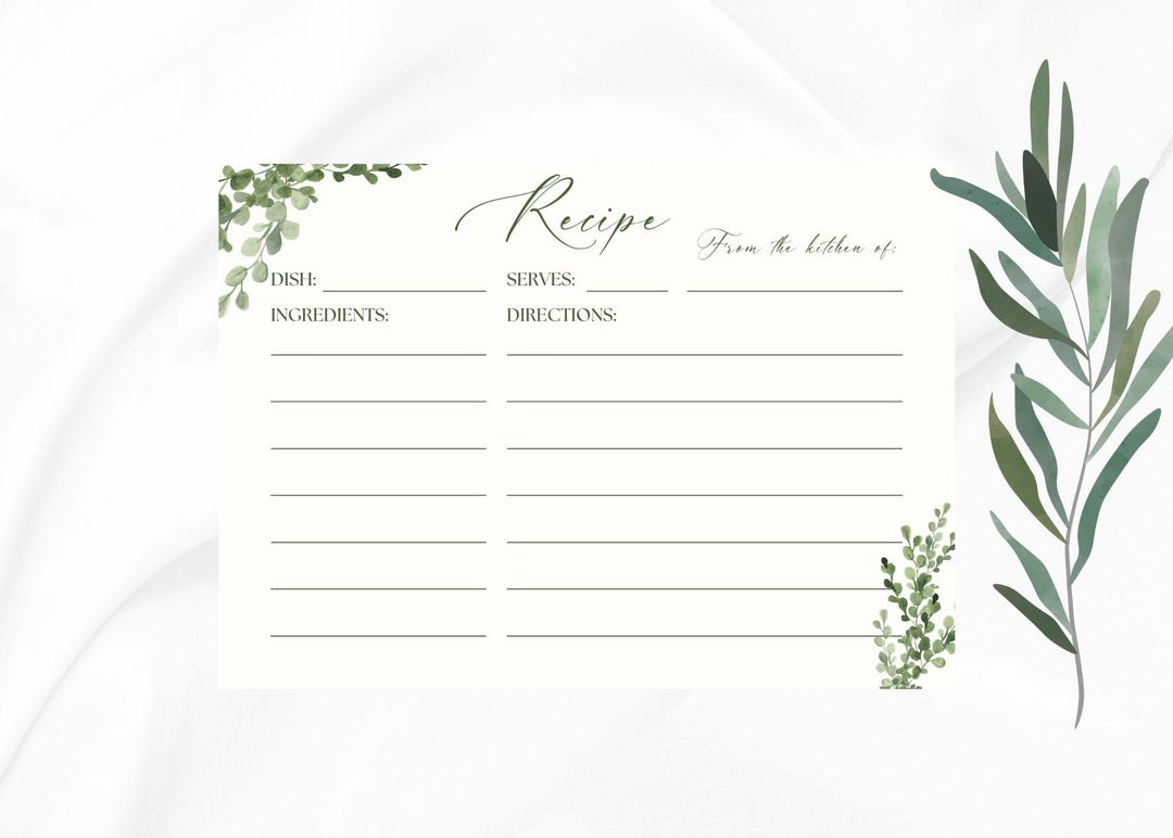 Blank Recipe Card, Digital Download, Sage Green, Customizable - Etsy