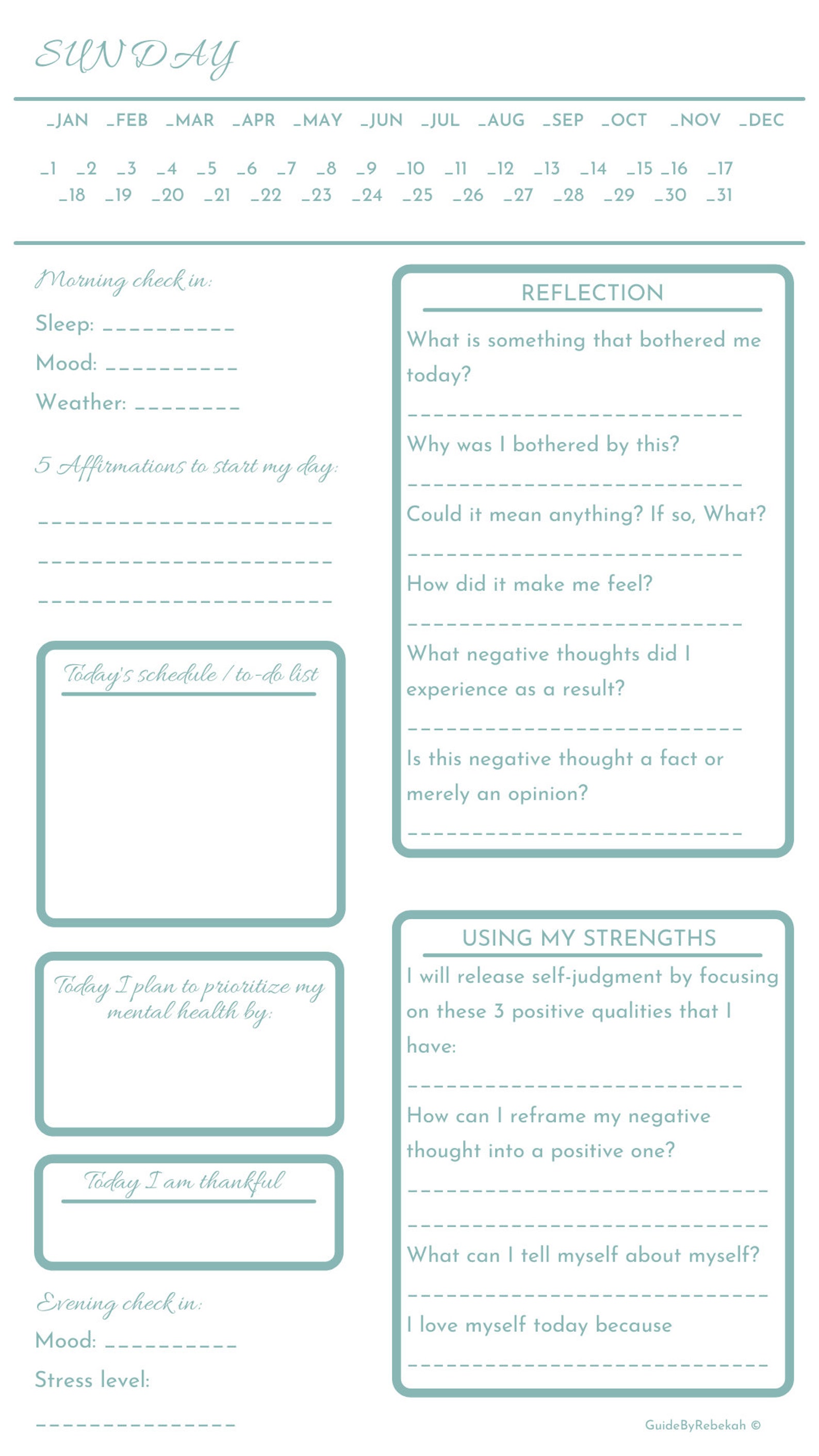 Daily Mental Health Planner (PDF FILLABLE) - Etsy