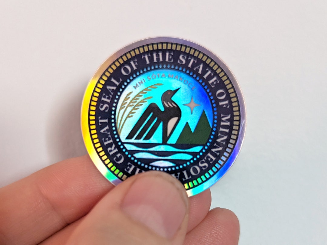 Minnesota State Seal Sticker With Loon - Holographic Vinyl With Rainbow ...