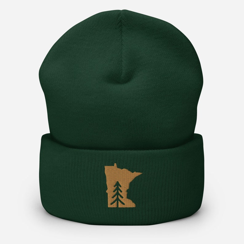 Minnesota Pine Tree / Evergreen Embroidered Cuffed Beanie Knit Hat for ...