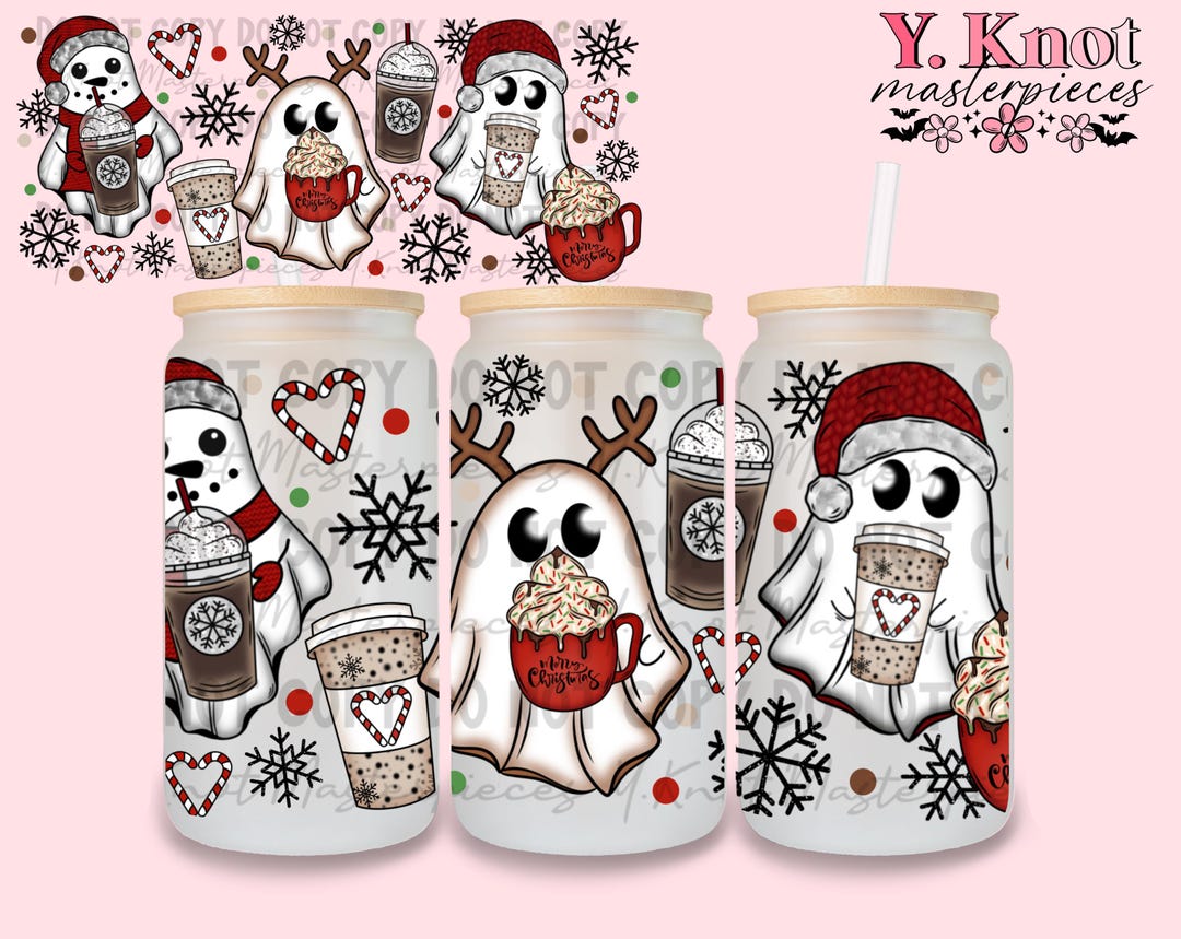 Christmas Coffee Png, Christmas Ghost Png, 16oz Glass Can Wrap Png ...