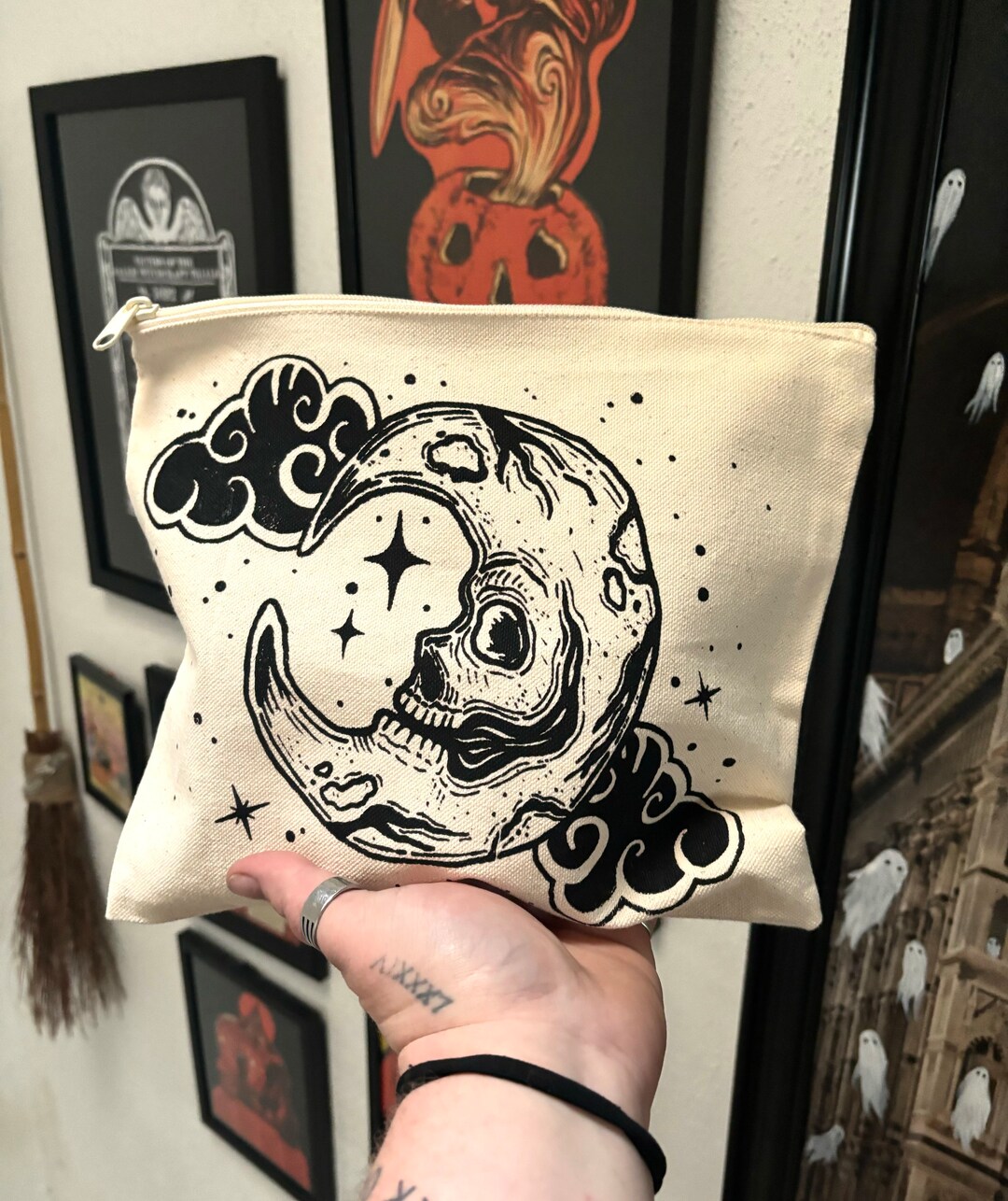 Killing Moon Bag // Screenprint Bag // Gothic Makeup Bag // Witchy Bag ...