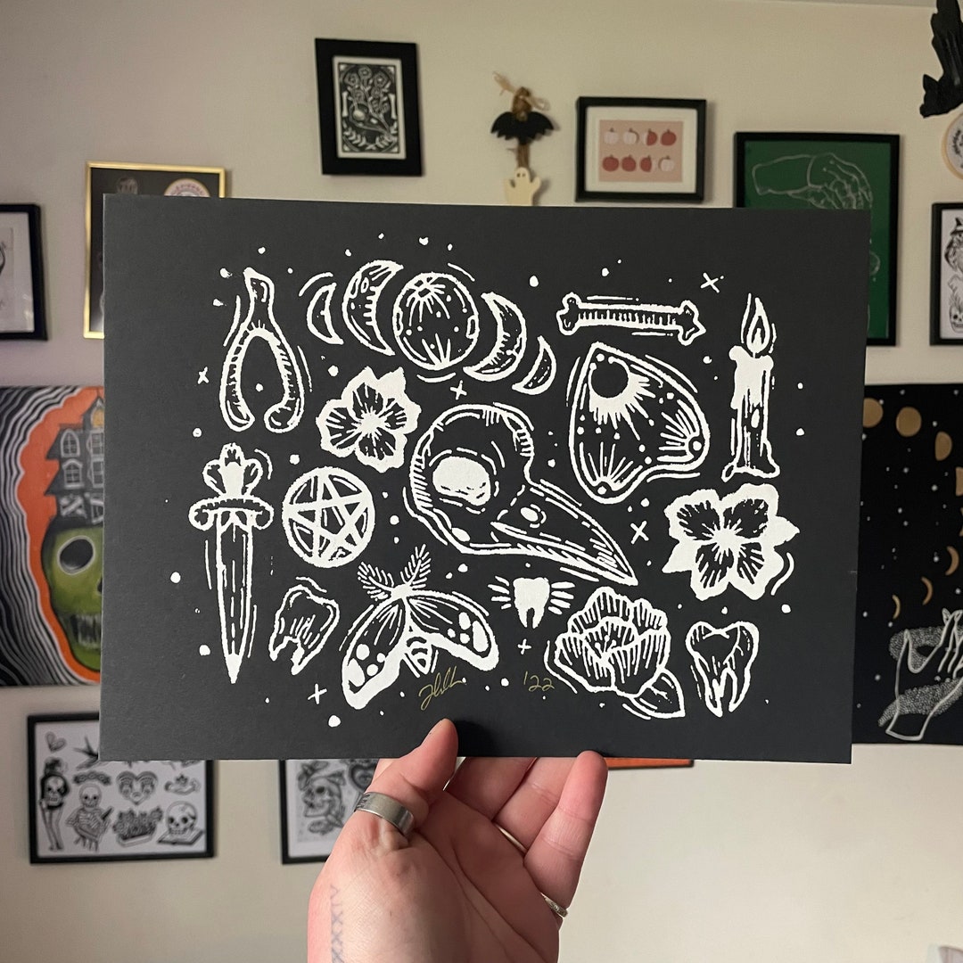 Witchy Things Flash Sheet // Witchy Screenprint // Gothic Print - Etsy