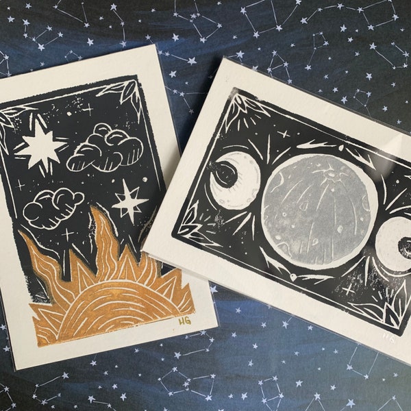 Linocut Moon - Etsy