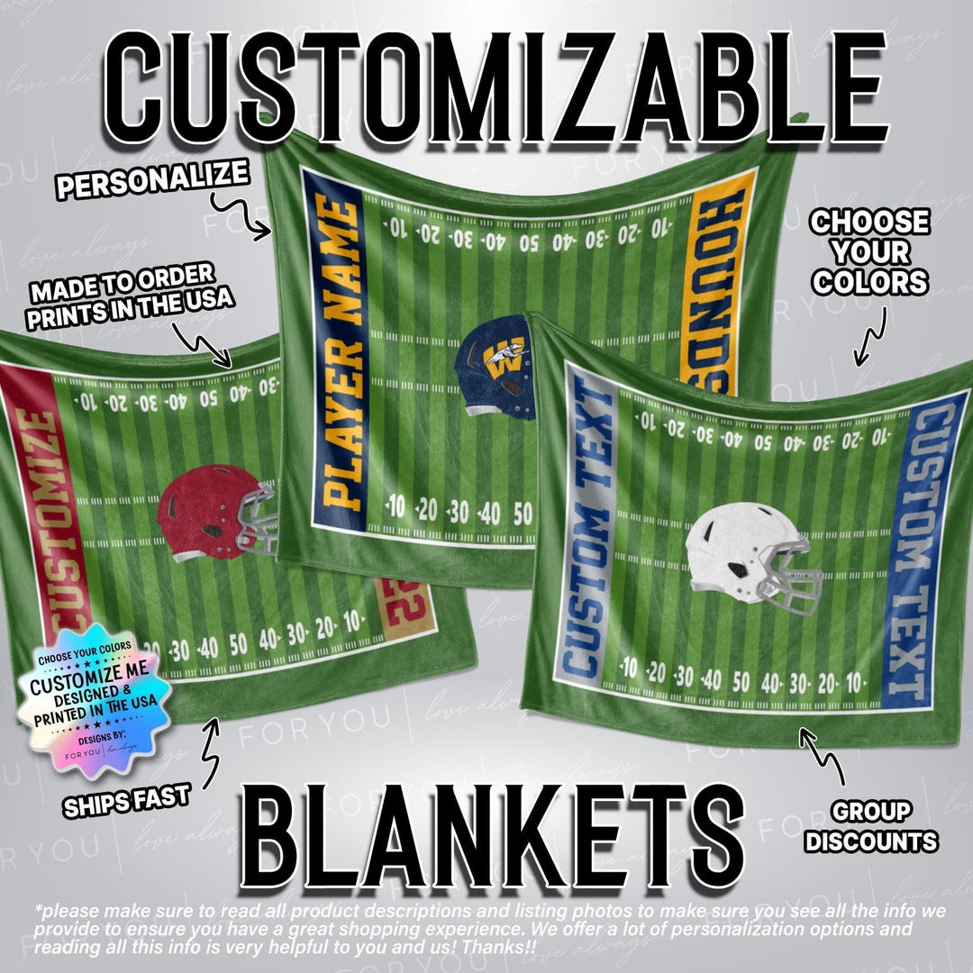 Personalized Football Blanket: Custom Colors and Name (multiple Styles ...