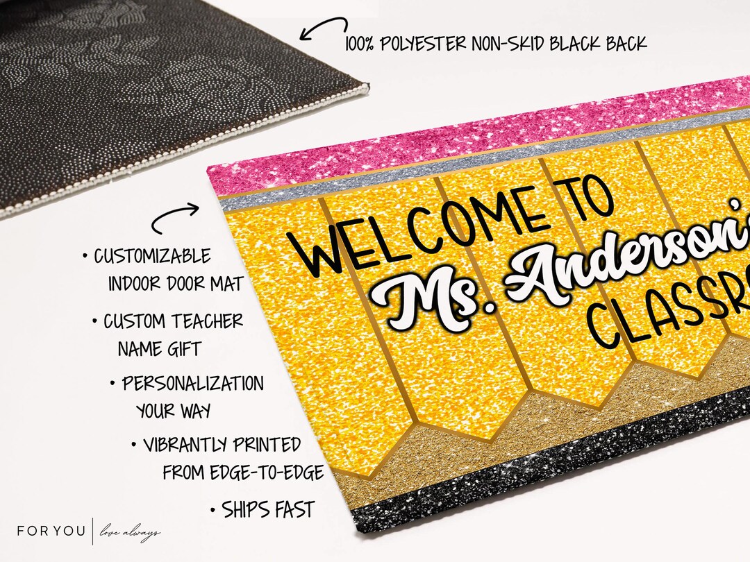Faux Glitter Pencil Theme Welcome to My Classroom - Indoor Doormat ...