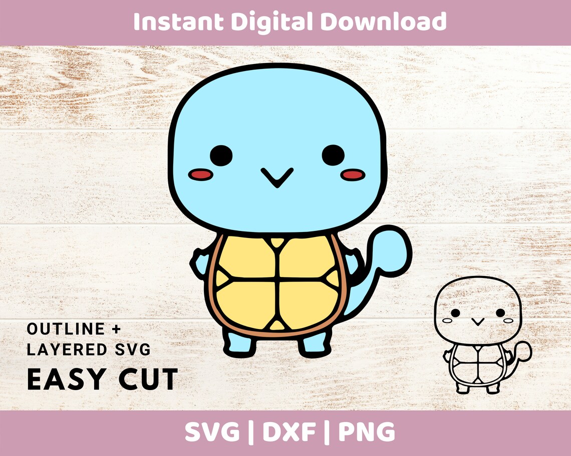 Cute Squirtle Layered SVG/DXF/PNG Outline for Cricut Cameo - Etsy
