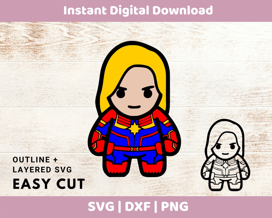Chibi Captain Marvel Layered SVG/DXF/PNG for Cricut, Cameo, Silhouette ...