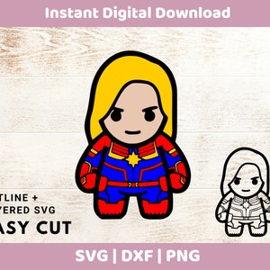Chibi Captain Marvel Layered SVG/DXF/PNG for Cricut, Cameo, Silhouette ...