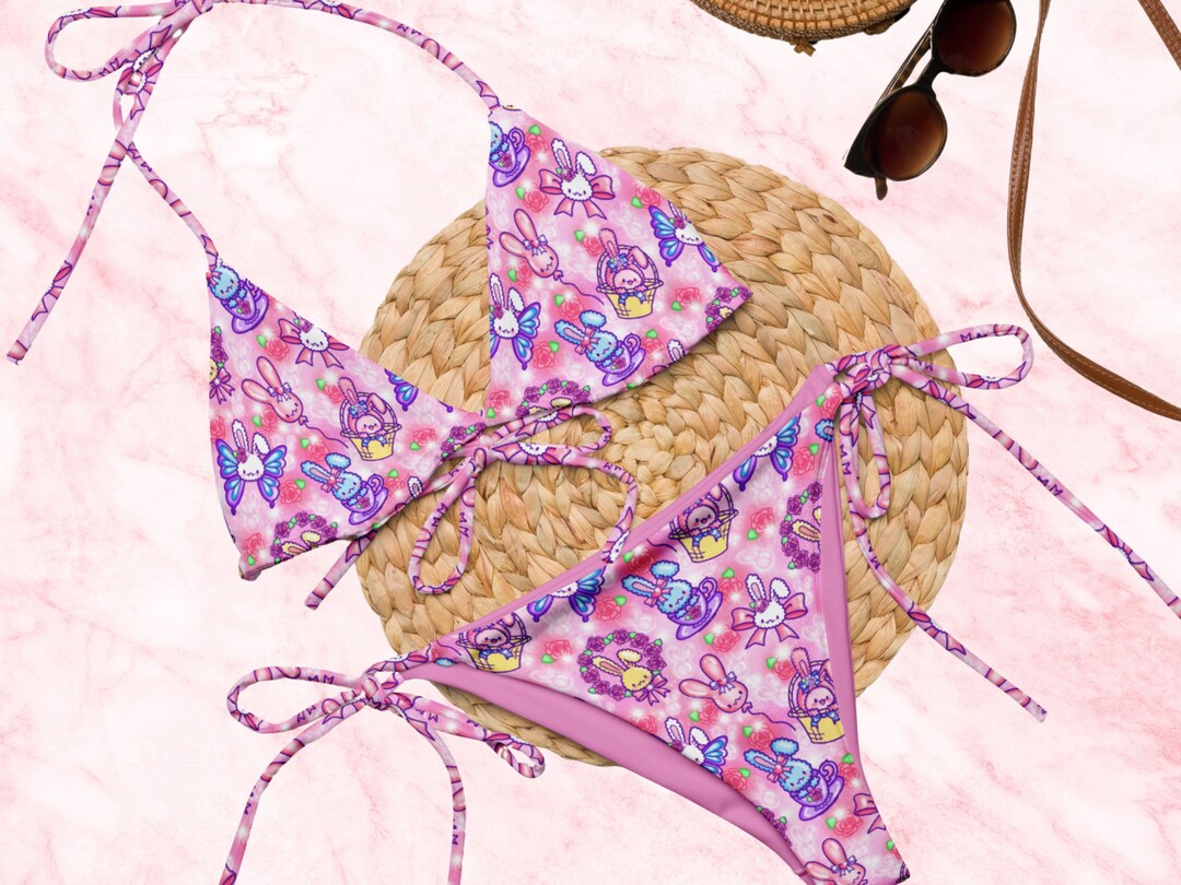Vampire Bunny String Bikini Swimsuit Set, Coloful Swimwear, Babycore ...