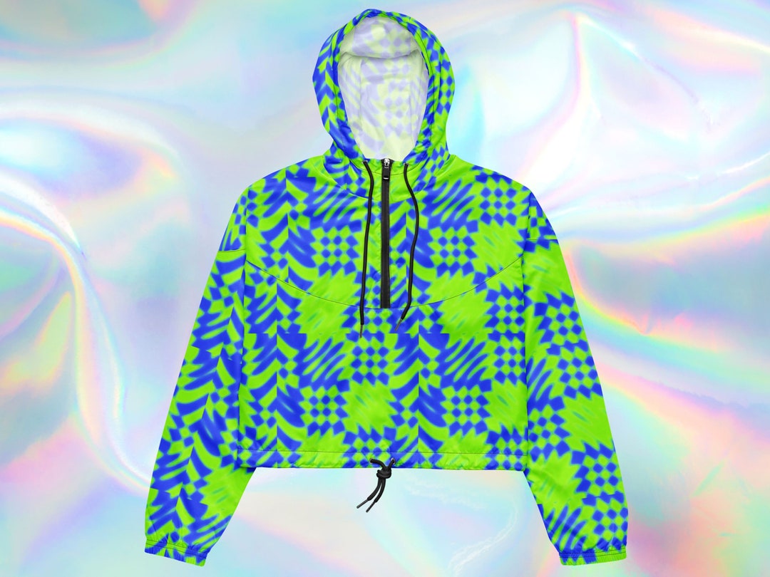 Neon Distorted Windbreaker - Women's Cropped Jacket, Vibrant Green ...