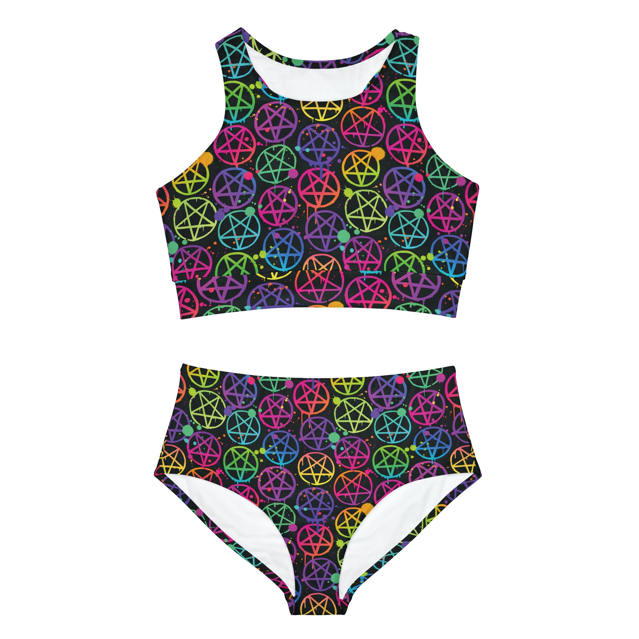 Drippy Pentagram Athletic Hipster Bikini Swimsuit Set, Witchy Goth ...