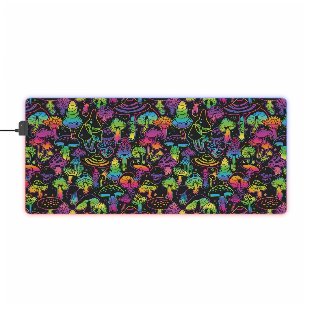 Trippy Magic Mushrooms LED Gaming Mouse Pad, XL RGB Desk Mat, Pastel ...