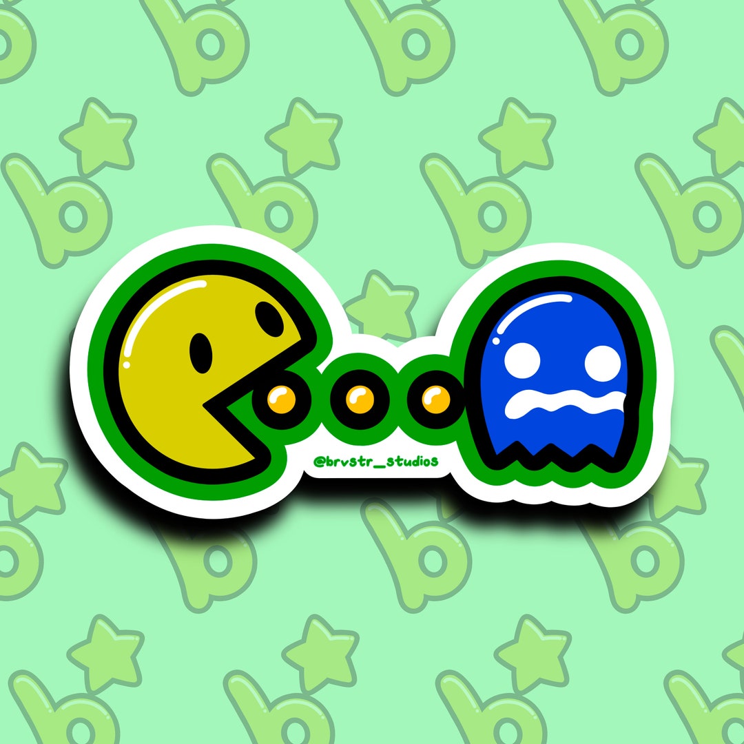Pacman Chasing Ghost Repeating Line Holographic Die-cut Vinyl Sticker ...