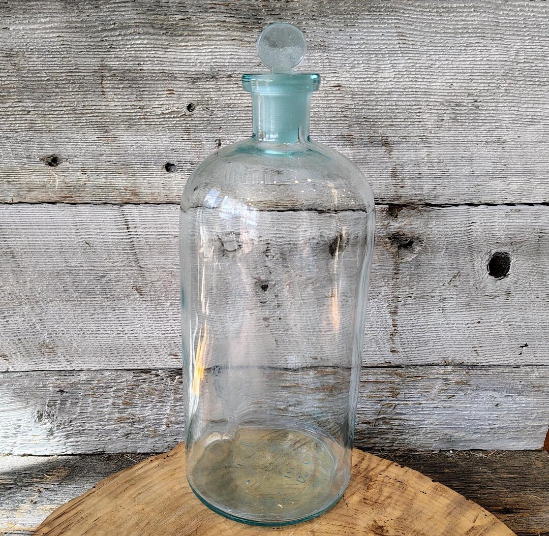 Antique J.T. Baker Chemical Co. Apothecary Bottle – Large Aqua Glass Pharmacy Jar With Stopper ...