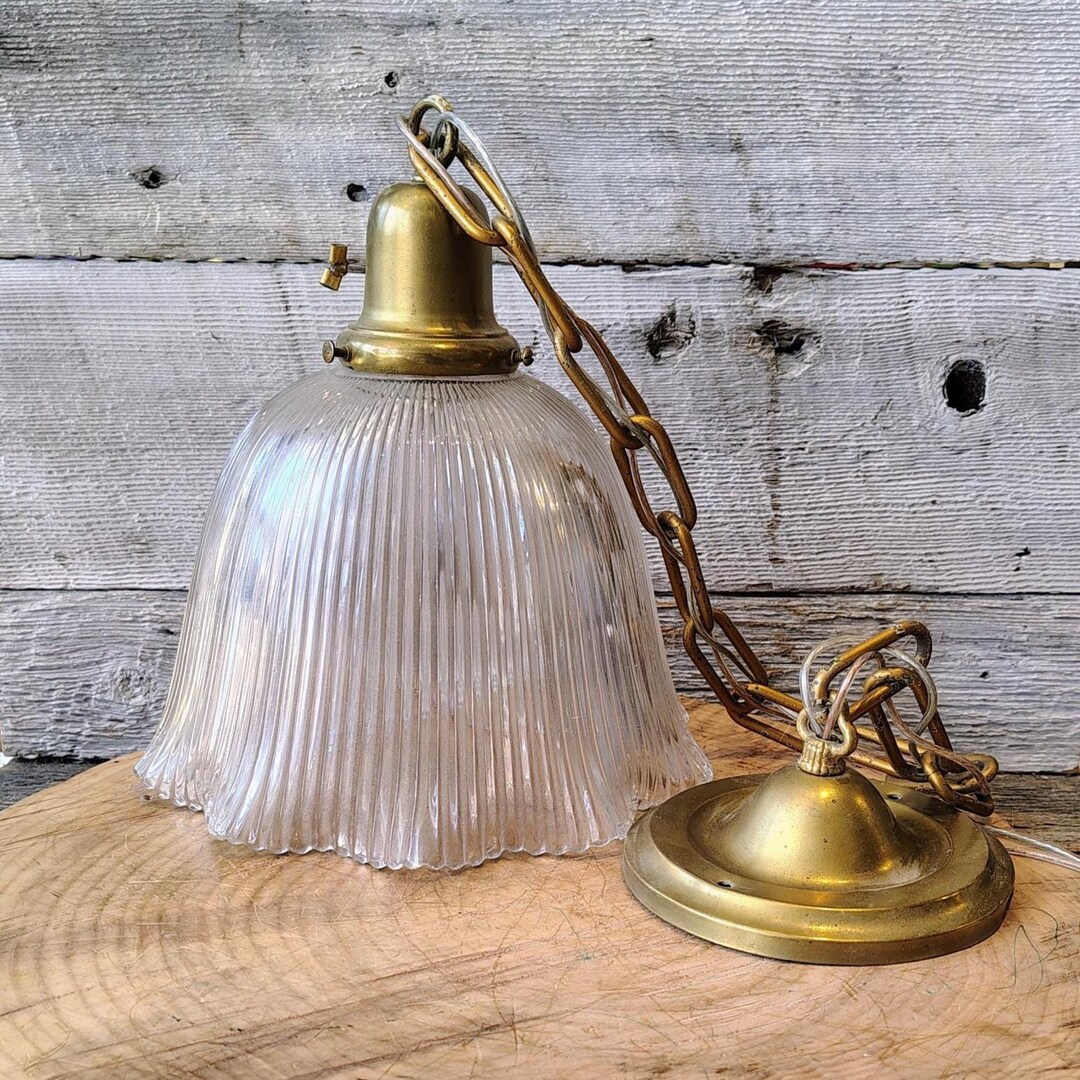 Ribbed Glass Pendant Light – 1920s-30s Art Deco Style Antique ...