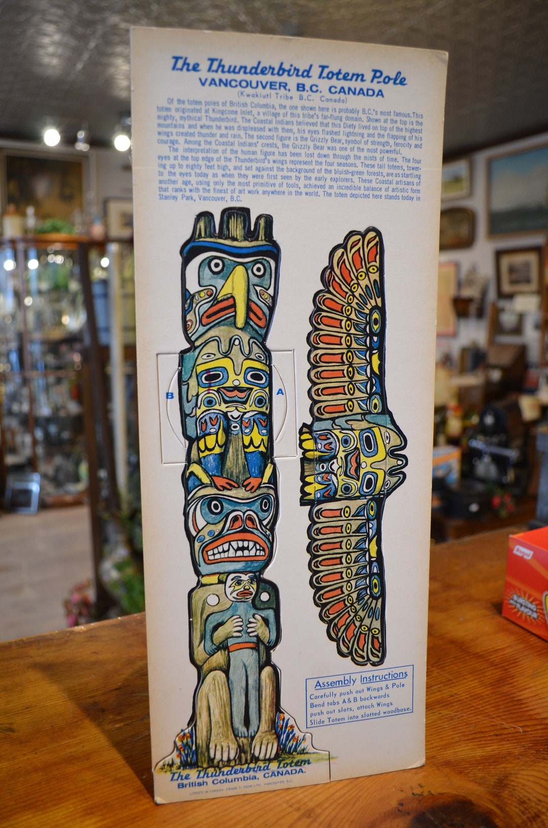 Thunderbird Totem Pole Vintage Cardboard Cutout Souvenir of Stanley ...