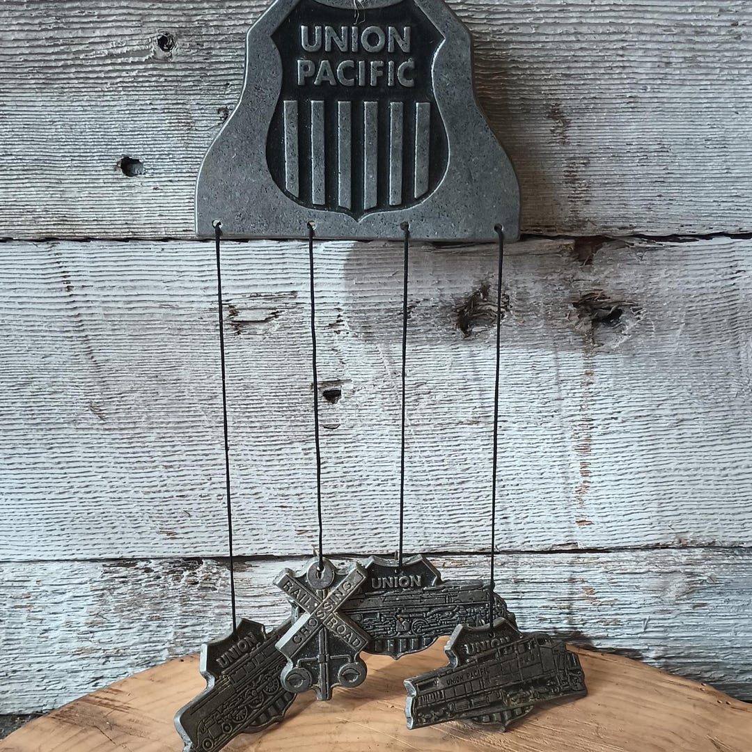 Pewter Train Windchime Union Pacific Locomotive Rail Road Themed Wind ...