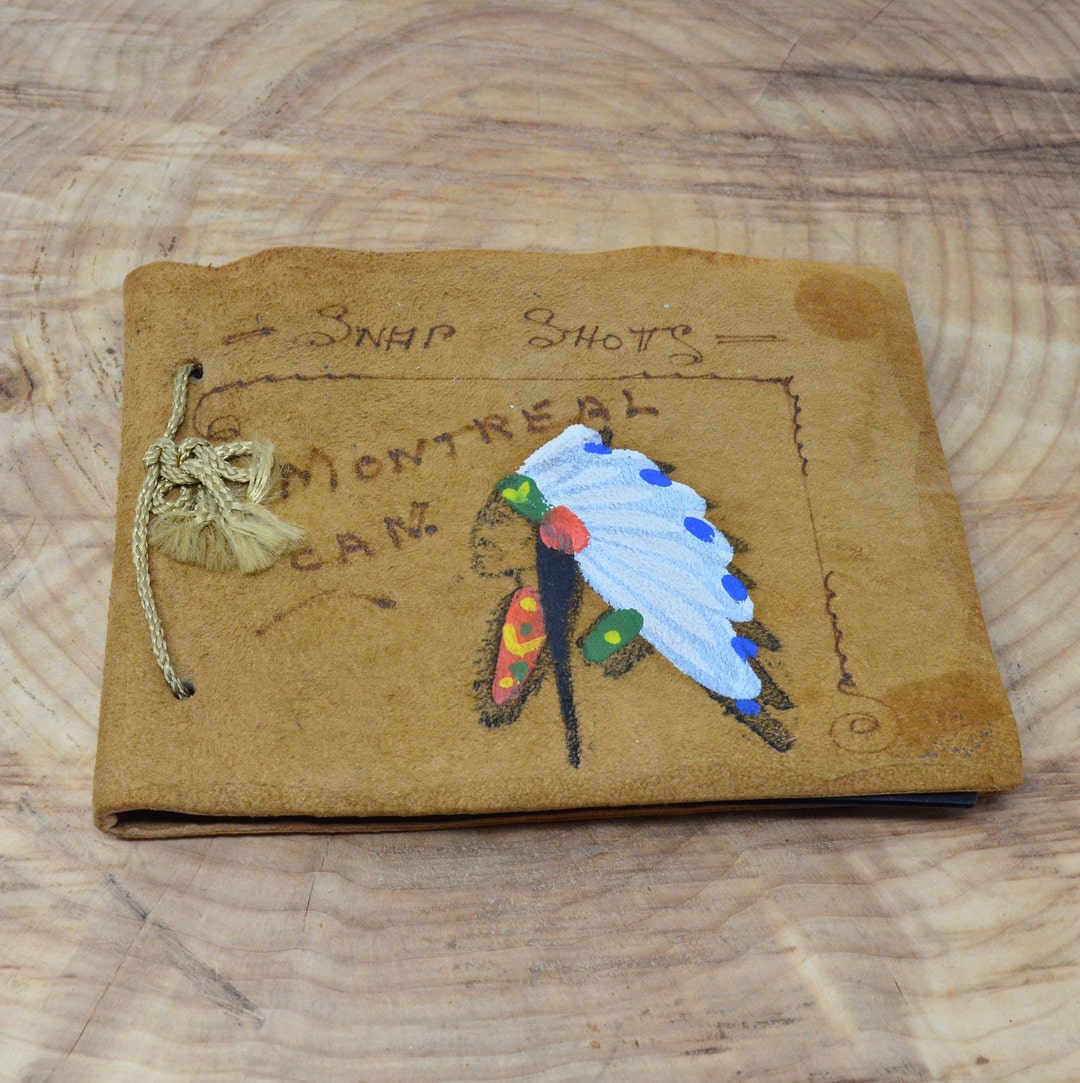 Leather Photo Album Hand Painted Native Chief Montreal With Photos - Etsy