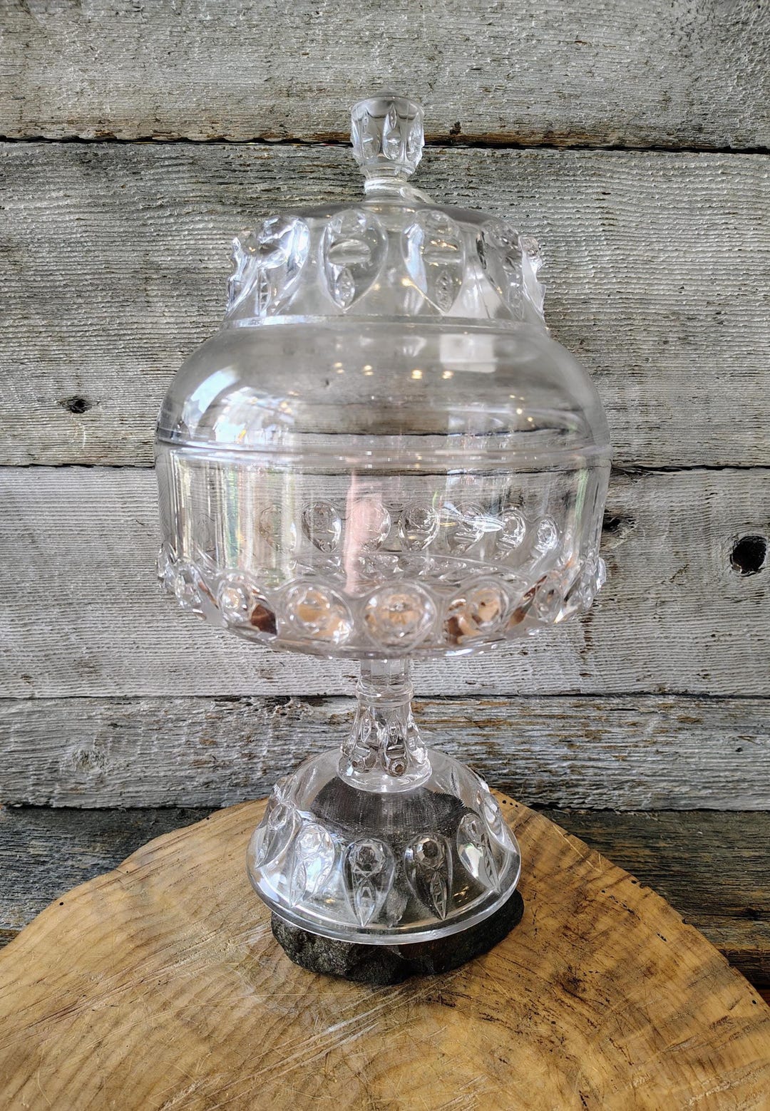 Antique 1890s EAPG Pressed Glass Covered Compote Pedestal Candy Dish ...