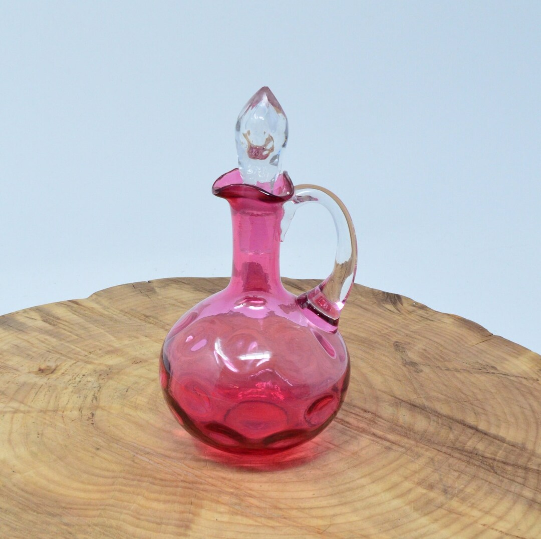 Cranberry Glass Cruet With Clear Glass Stopper and Applied Handle - Etsy