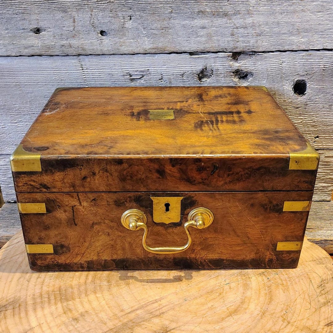 Antique English Brass-bound Mahogany Document Box W/ Key – H. Samuel ...