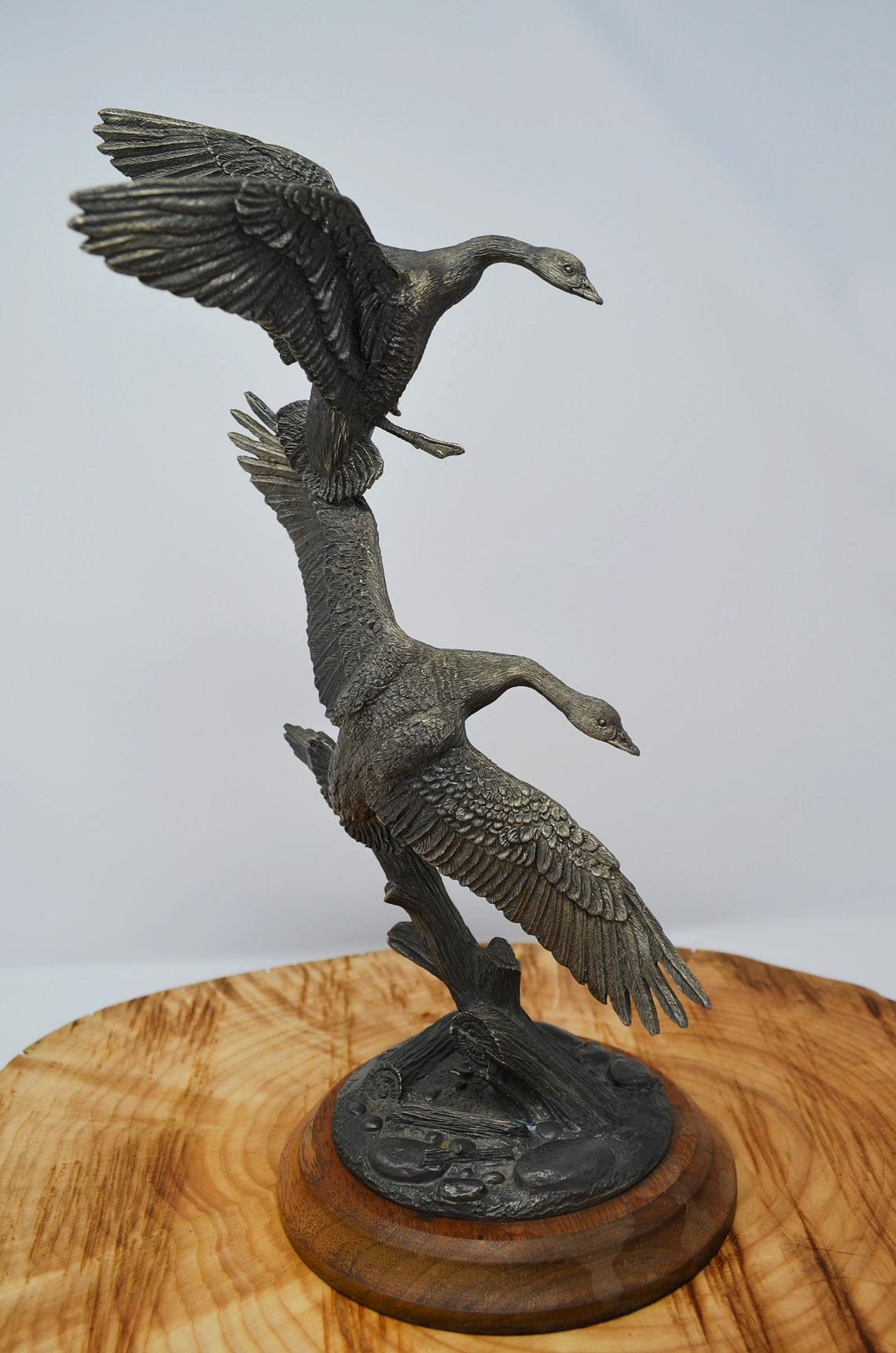 Canada Goose Pewter Statue on Wooden Pedestal Ducks Unlimited - Etsy
