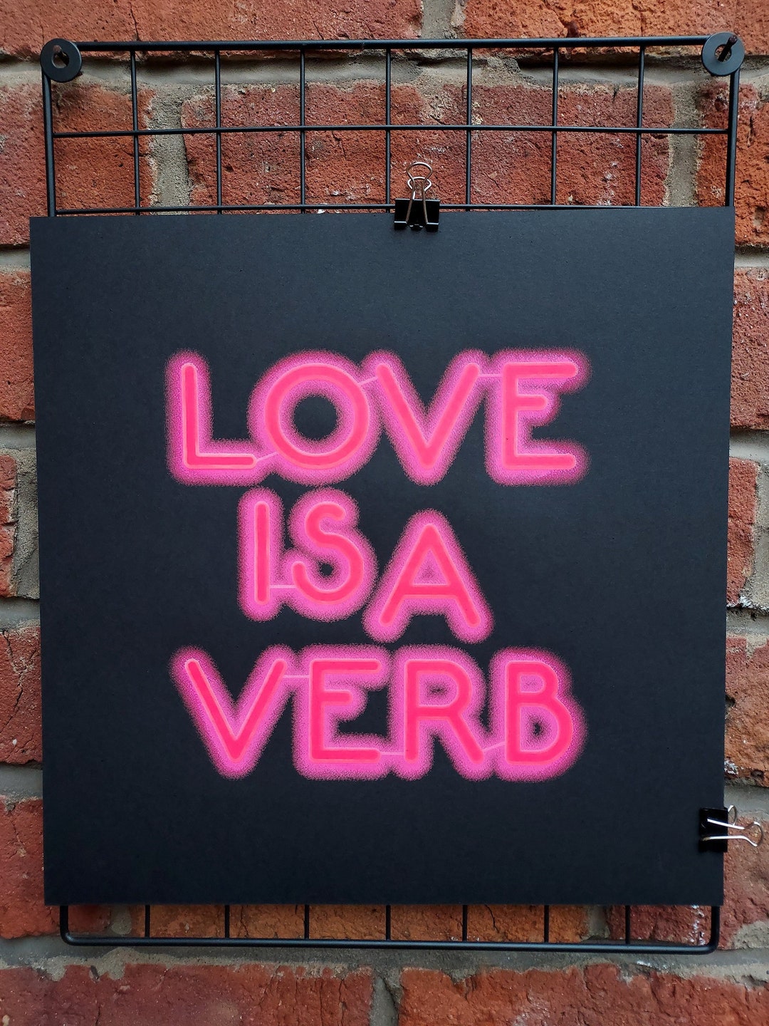 Love is A Verb Pink Neon Glow in the Dark Screen Print - Etsy
